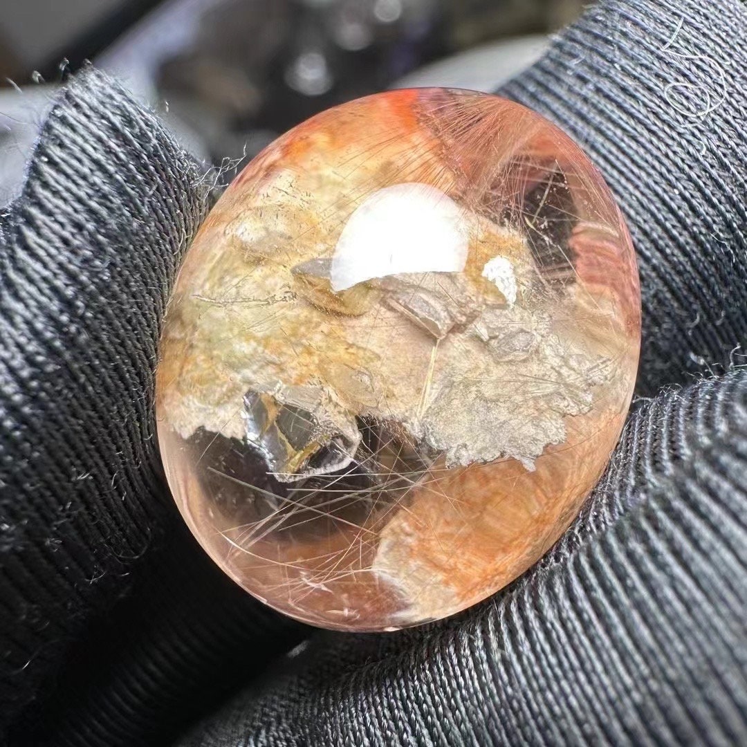 Natural Orange Rutilated With Green Ore in Quartz Cabonchon, Needles ...