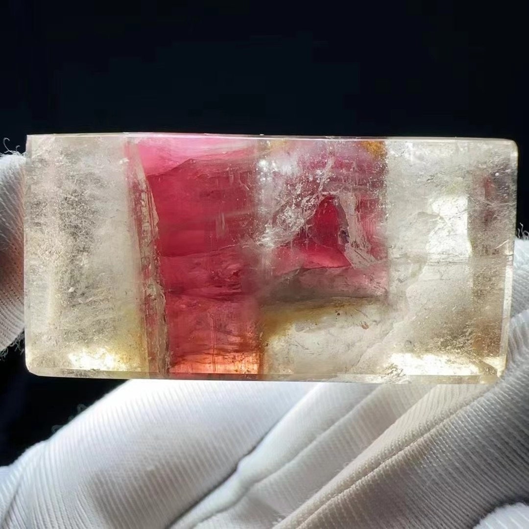 Watermelon Tourmaline Quartz Cube Plate, Pink Tourmaline Inclusion ...
