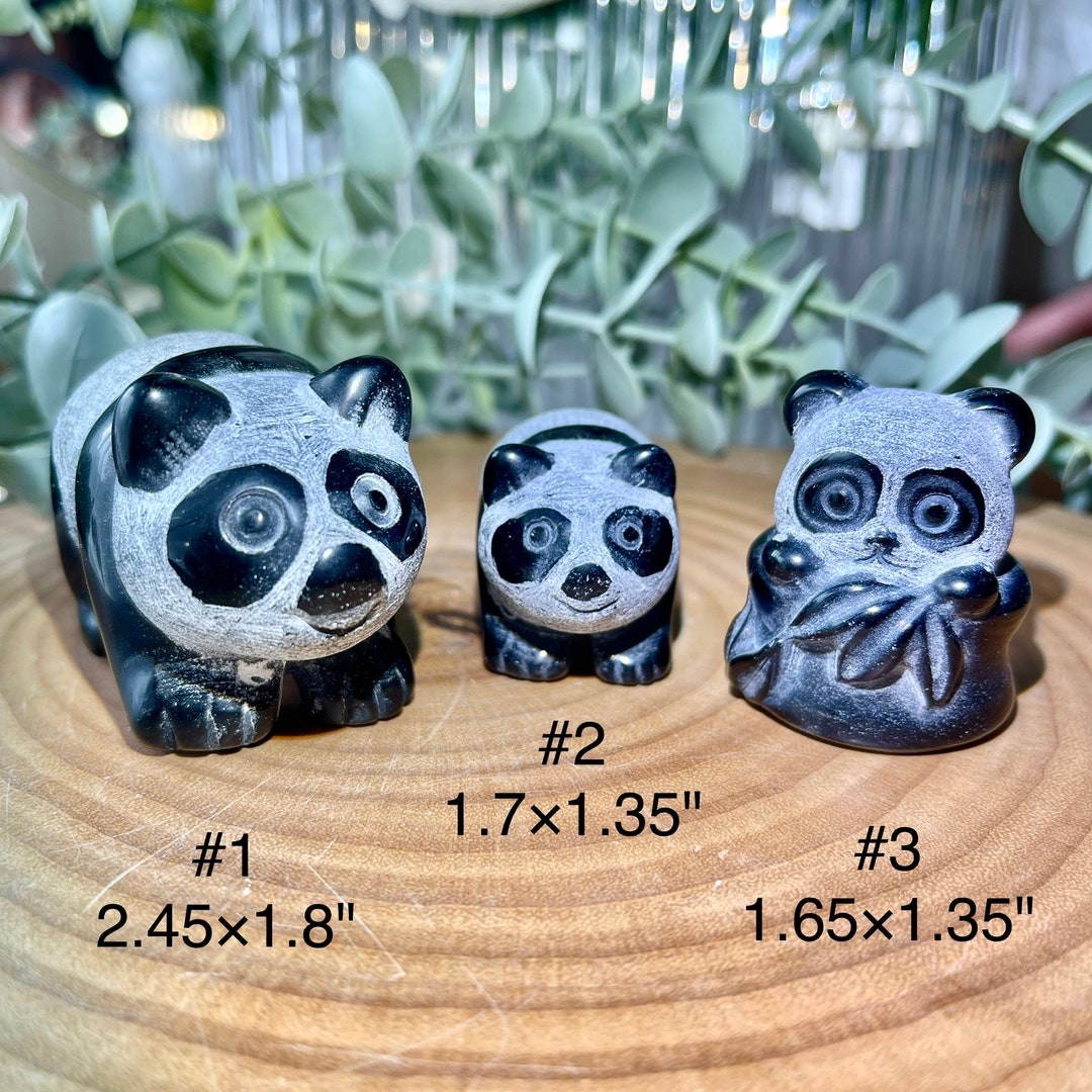 Natural Obsidian Panda Family, Black Panda Figurine, Black Panda Statue ...