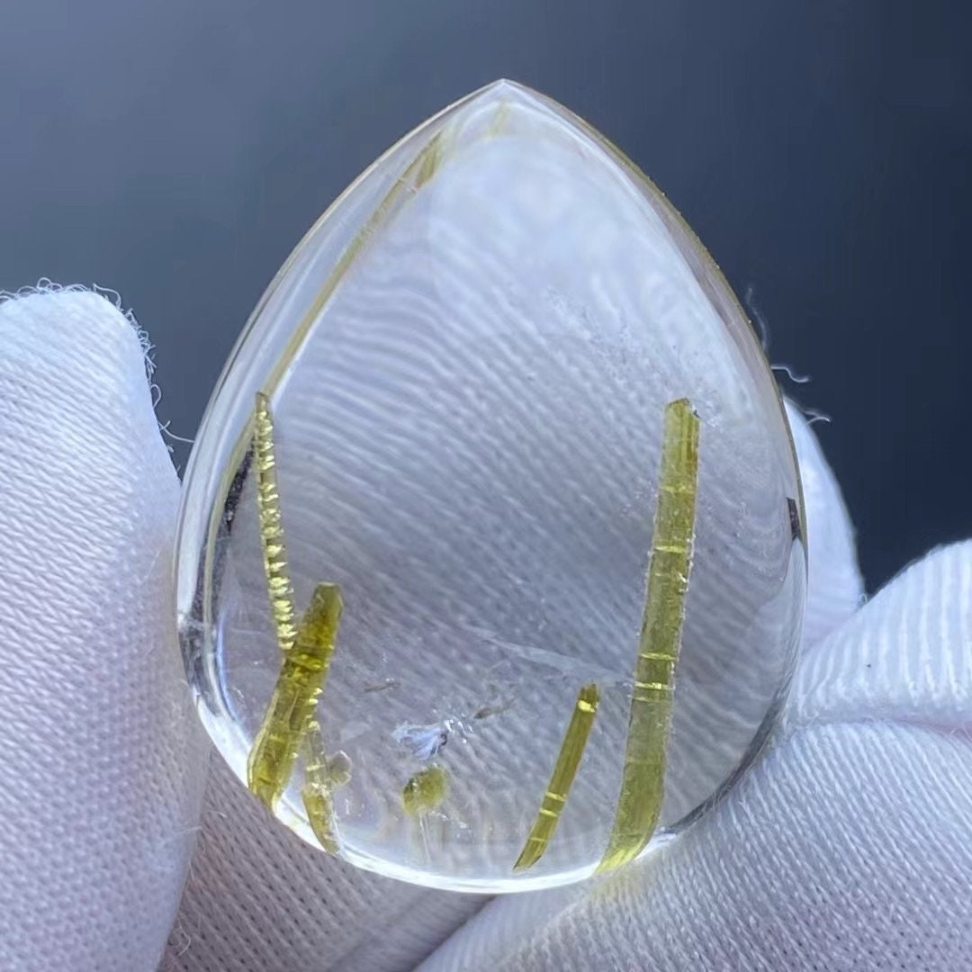 Green Tourmaline Teardrop-shaped Cabochon Quartz, Tourmaline Inclusion ...