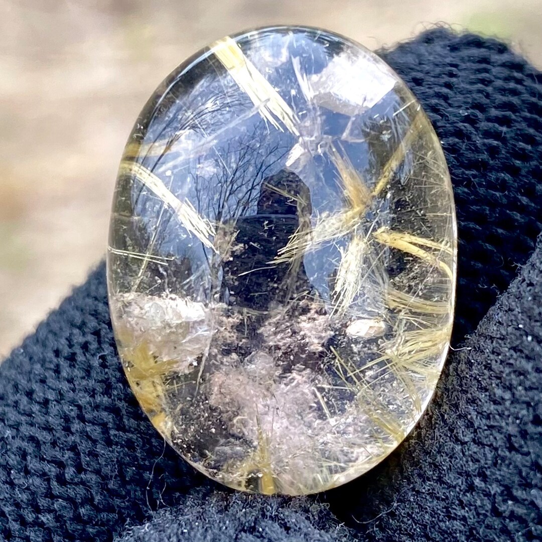 Natural Golden Rutilated Flower Quartz Oval Cabochon Crystal, Rutilated ...