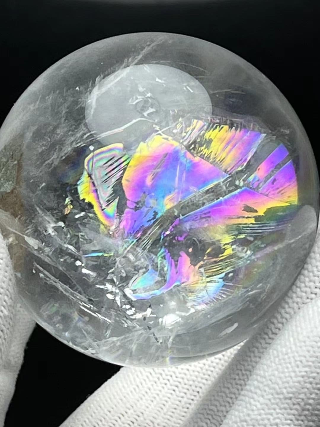 Rainbow Clear Quartz Crystal Sphere, Fully Wrapped Rainbow Inclusion ...