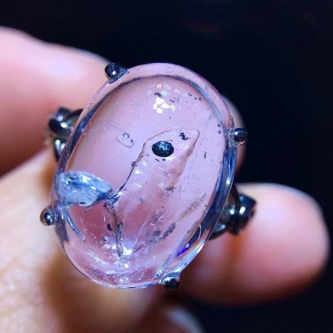 Natural Enhydro Quartz Ring, Water Bubble With Quick Sand in Crystal Ring, Gemstone Jewelry Ring ...