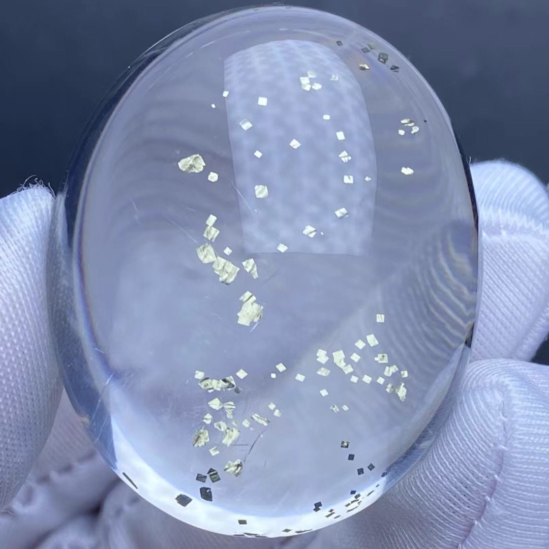 Natural Chalcopyrite in Quartz Round Cabonchon, Fully Wrapped Pyrite ...