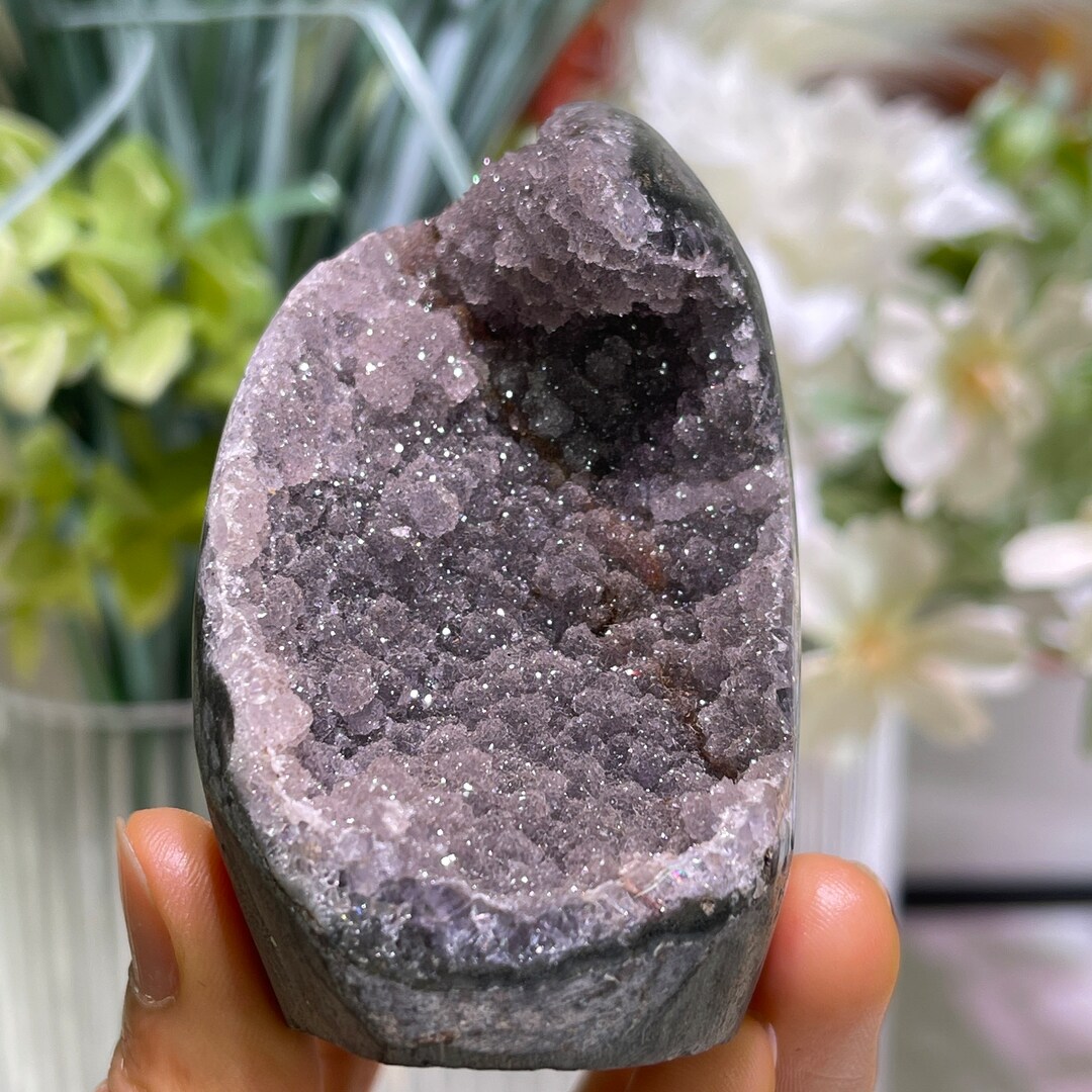 Druzy Sugar Amethyst Geode Cut Base , Healing Crystal , Brazil Amethyst ...