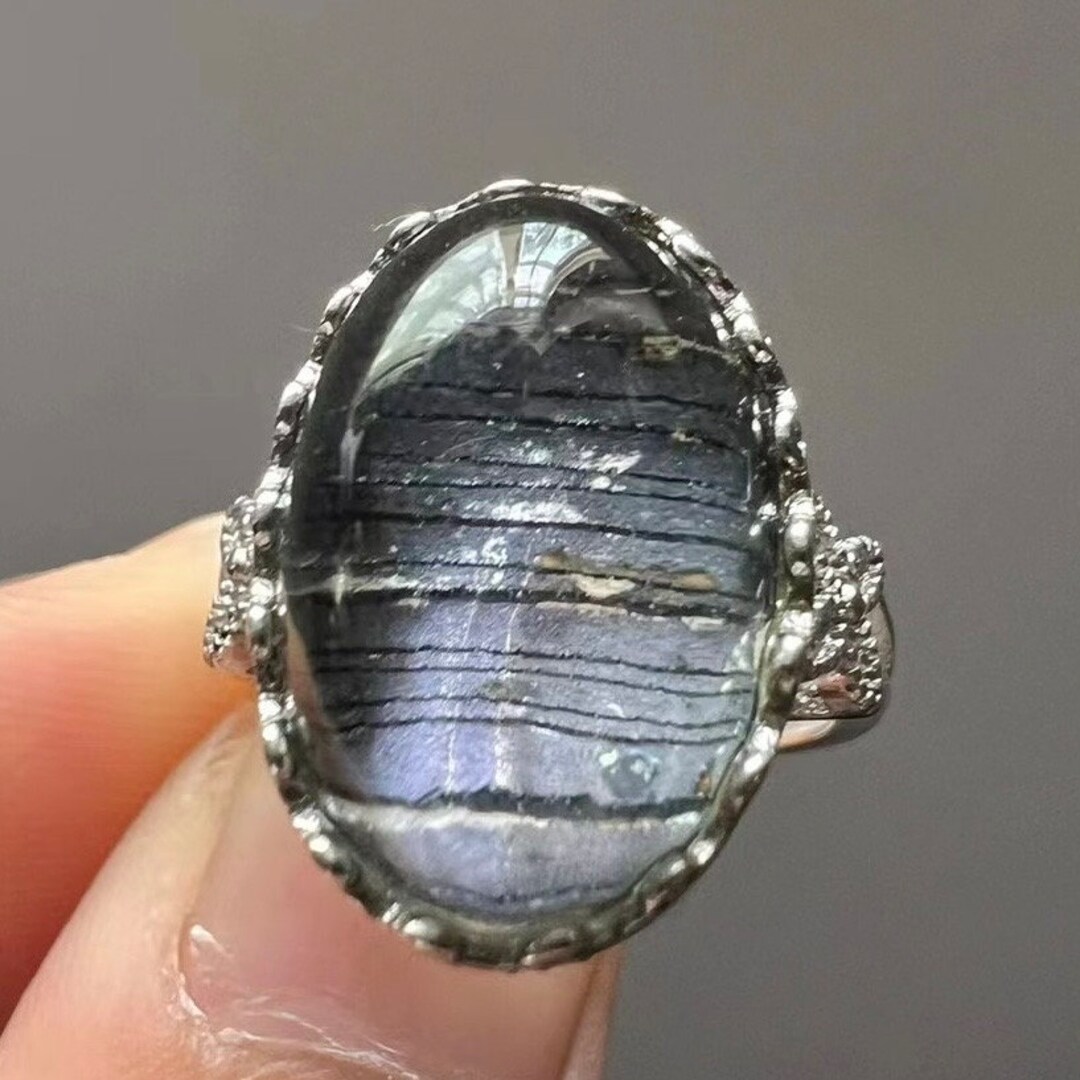 Natural Biotite/black Mica Crystal Quartz Ring, Biotite Inclusion, 925 ...