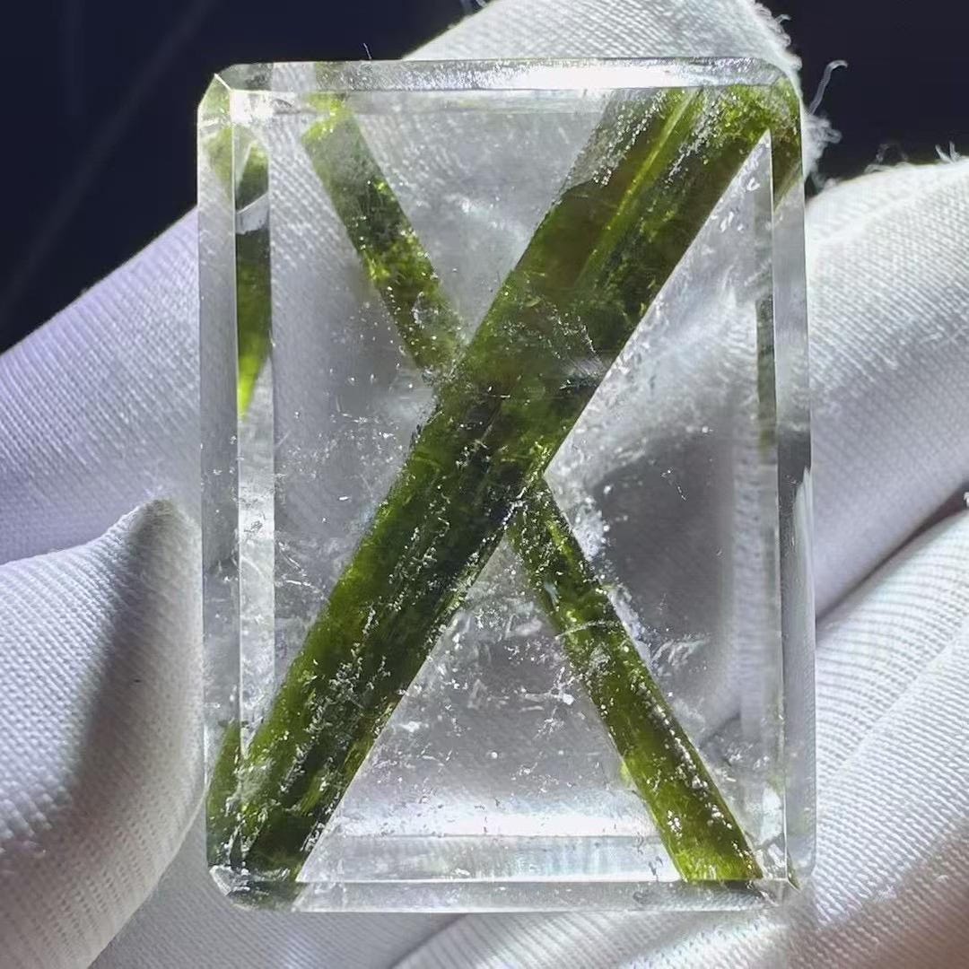 Green Tourmaline Inclusion Quartz Cabochon, Natural Gemstone (28/20 ...