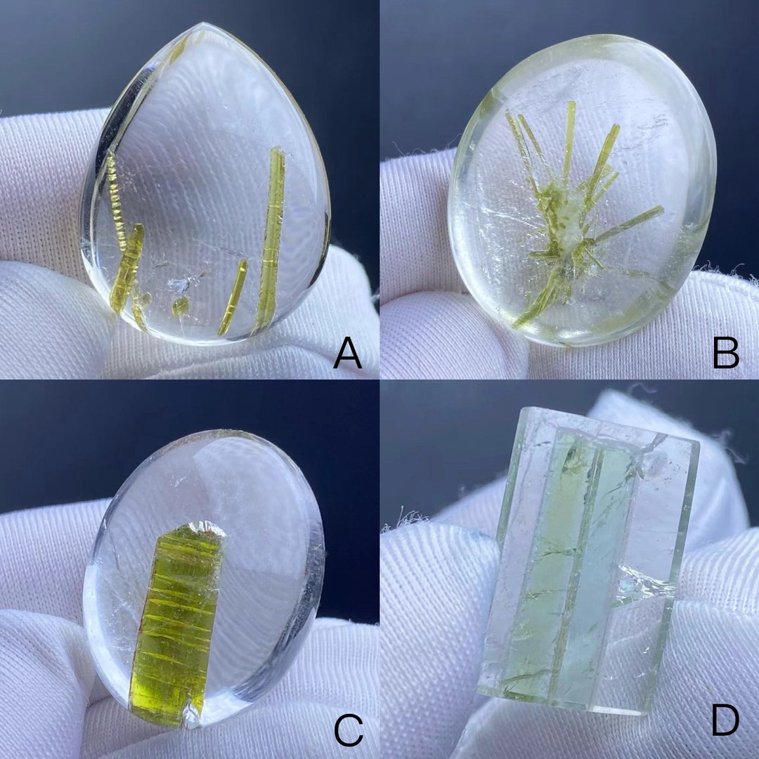 Green Tourmaline Teardrop-shaped Cabochon Quartz, Tourmaline Inclusion ...