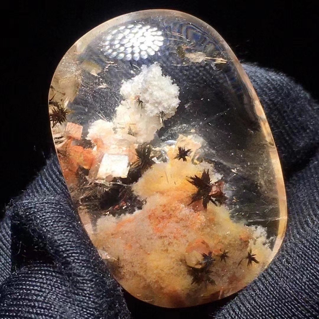 Natural Golden Rutilated Flowers With Garden Quartz Cabochon, Calcite ...