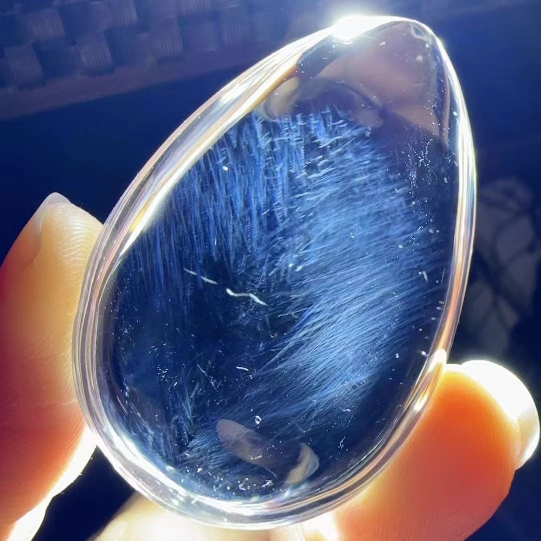 Natural Blue Needle Quartz Water Drop Cabonchon, Rare Blue Rutiles ...