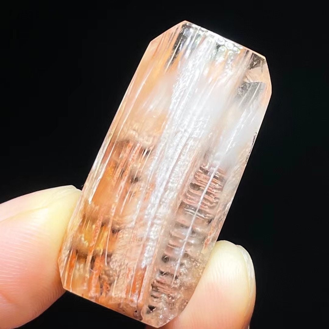 Pink Rabbit Hair Rutilated Quartz Cube Pendant, Healing Gemstone ...