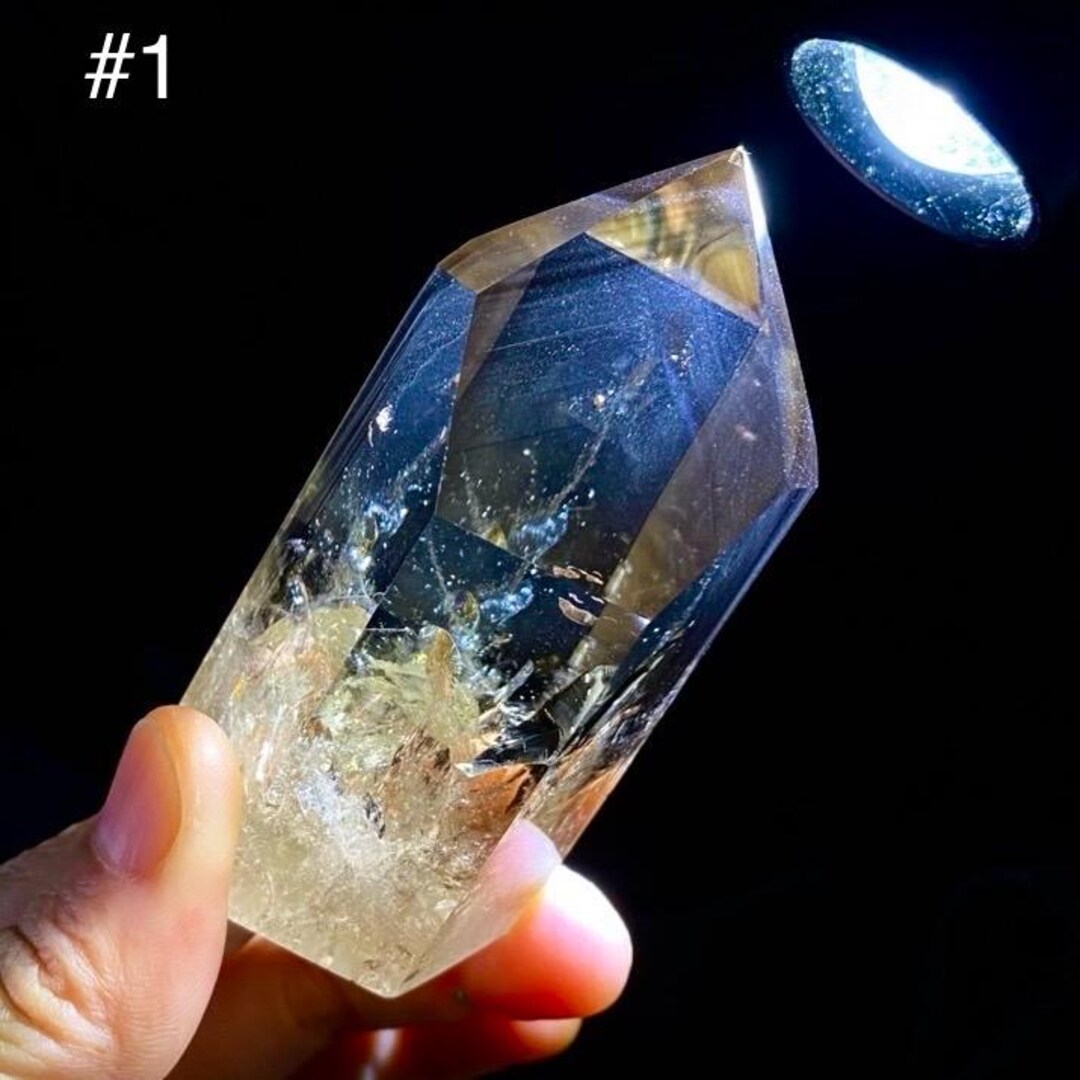 Natural Phantom Blue Needles in Citrine Quartz Tower, Rainbow Crystal ...