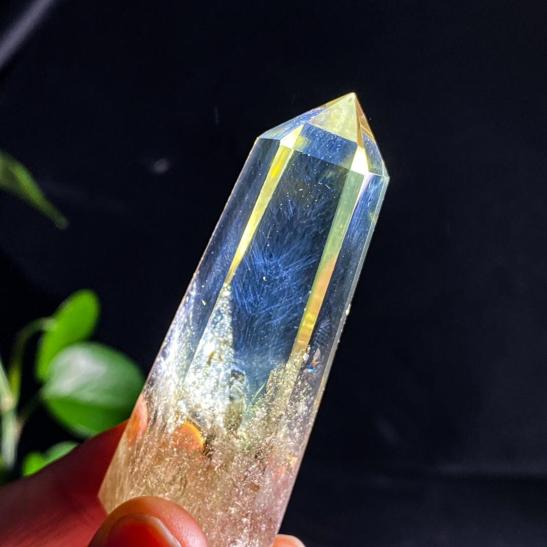 Blue Needles Citrine Quartz Polyhedron Tower, Crystal Wand, Quartz ...