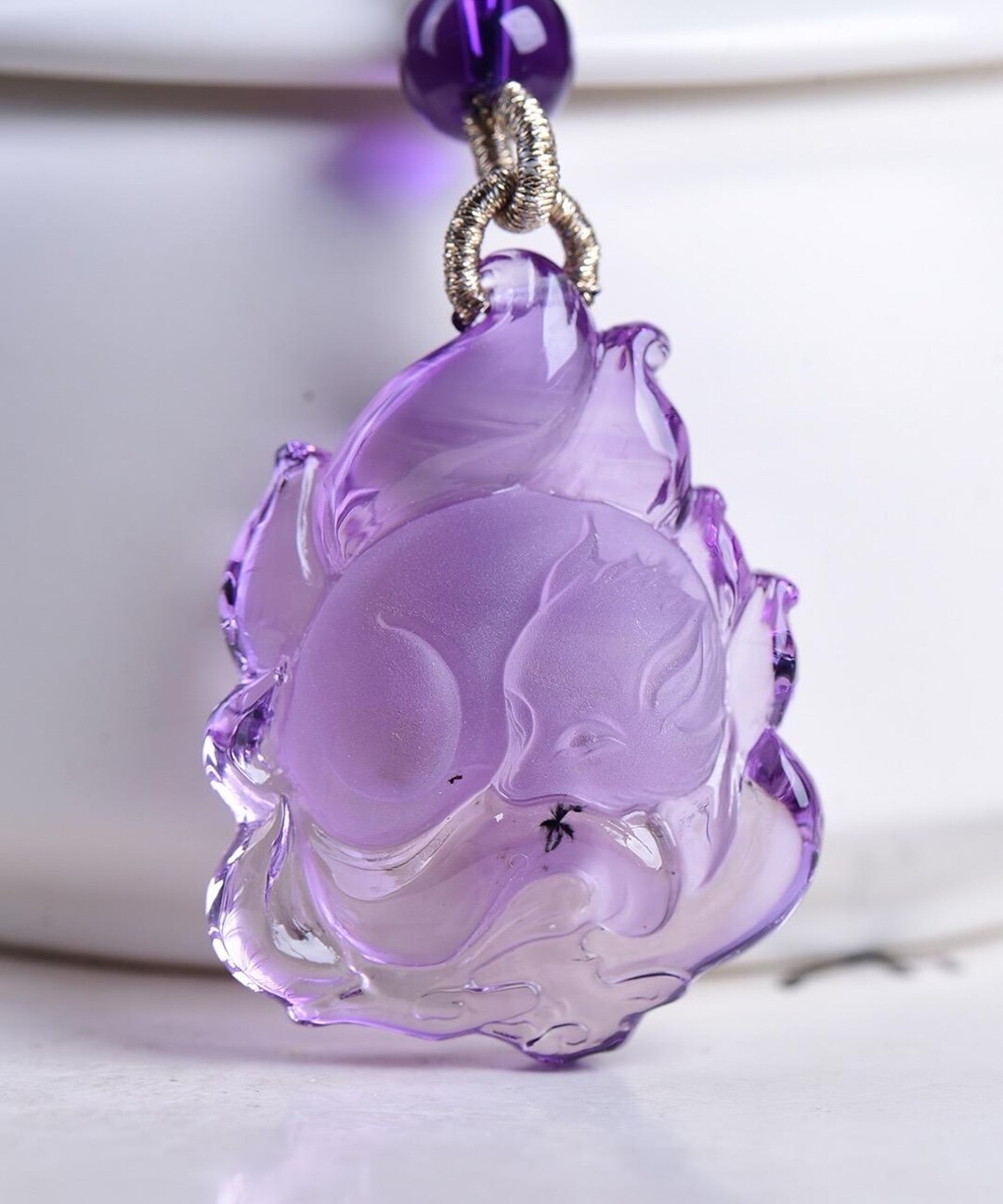 Hand-carved Amethyst Nine-tailed Fox Pendant, Crystal Animal - Etsy