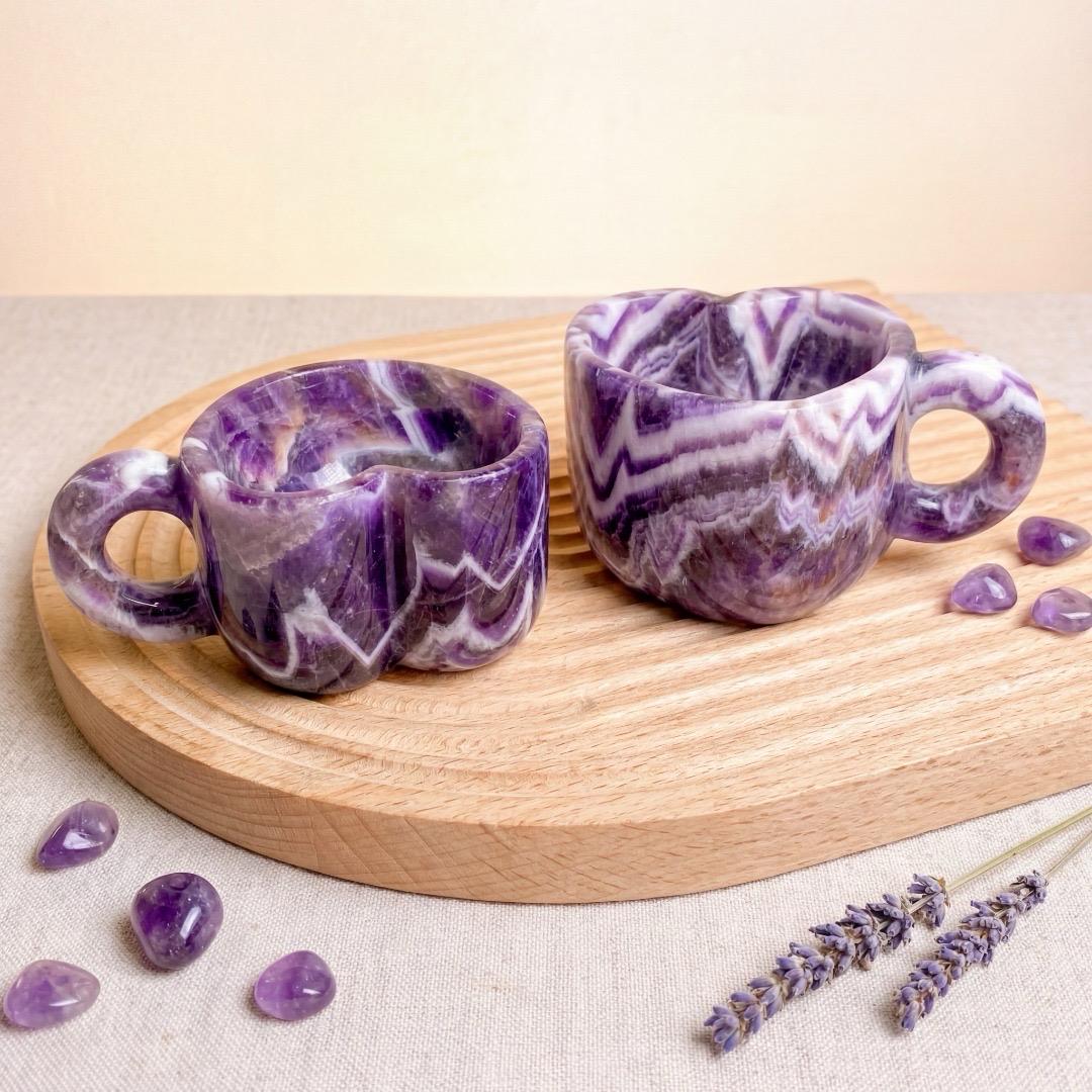 Personalized Crystal Coffee Mug, Amethyst Heart Cup Set, Custom Name ...