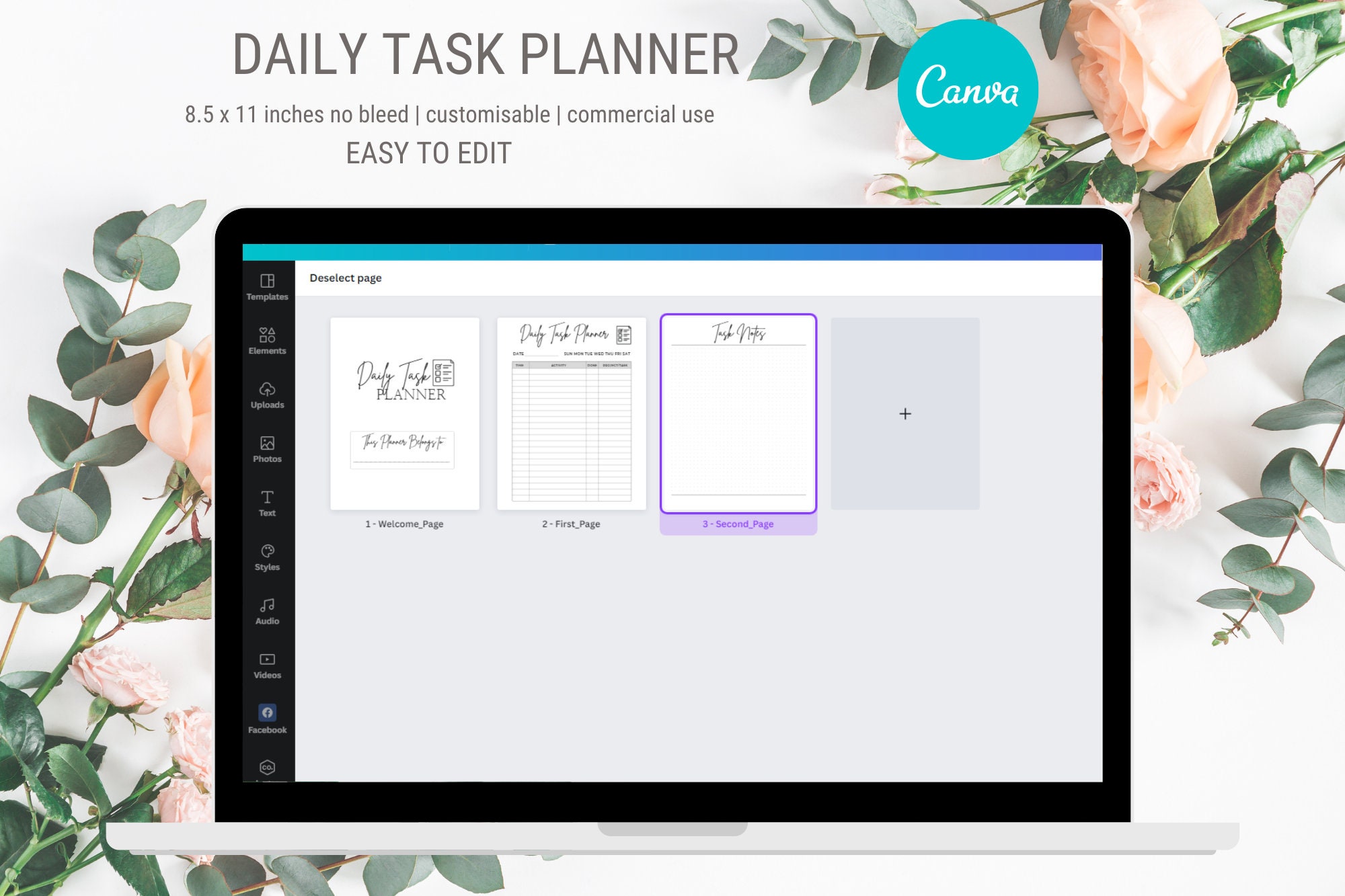 Canva Editable Daily Task Planner KDP Interior 8.5x11 Inches no Bleed ...