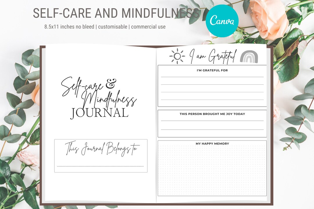 Self-care and Mindfulness Journal Canva Editable 8.5x11 Inches Personal ...