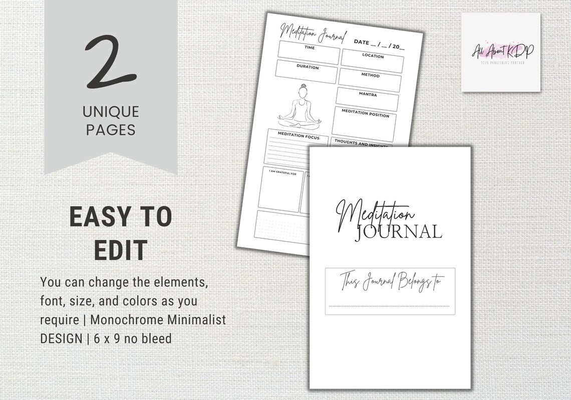 Meditation Journal Canva Editable Template 6x9 Inches no Bleed Ready to ...