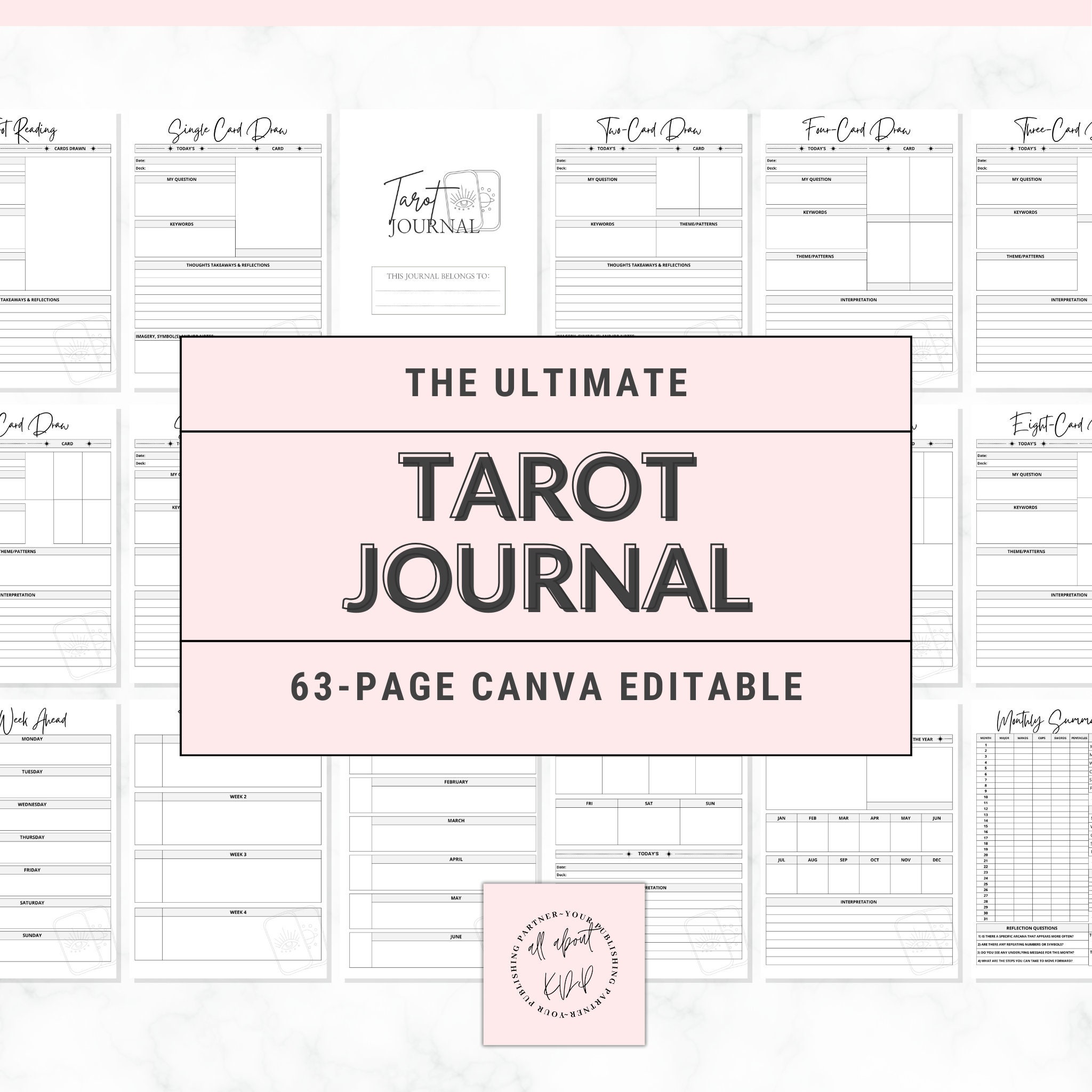 Editable Tarot Journal KDP Template Spiritual Diary Canva Design Tarot Reading Tracker Esoteric ...