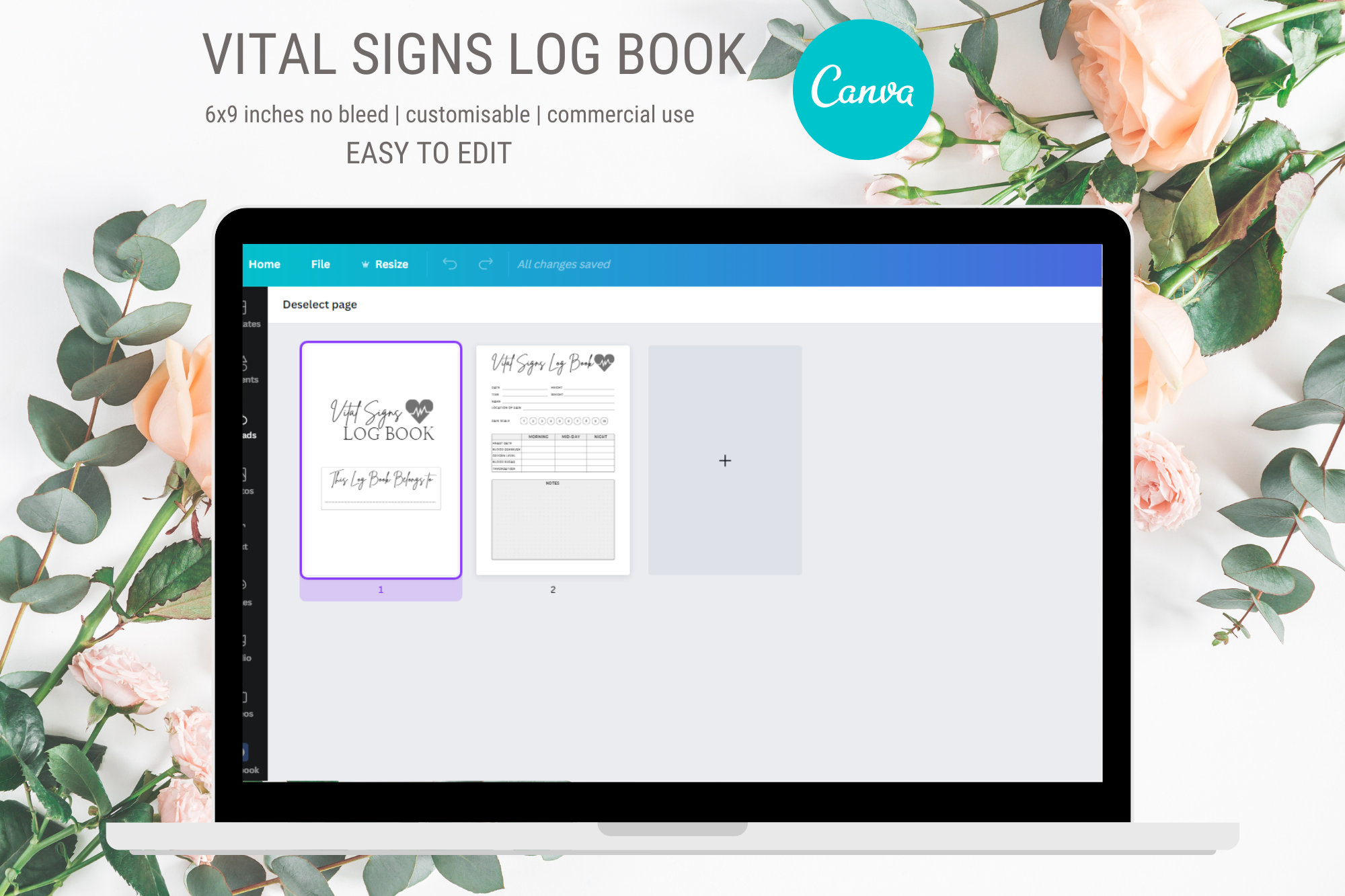 Canva Editable Vital Signs Log Book | KDP Interior | 6x9 Inches (no ...