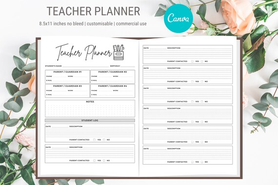 Teacher Planner Canva Editable Template 8.5x11 Inches no - Etsy