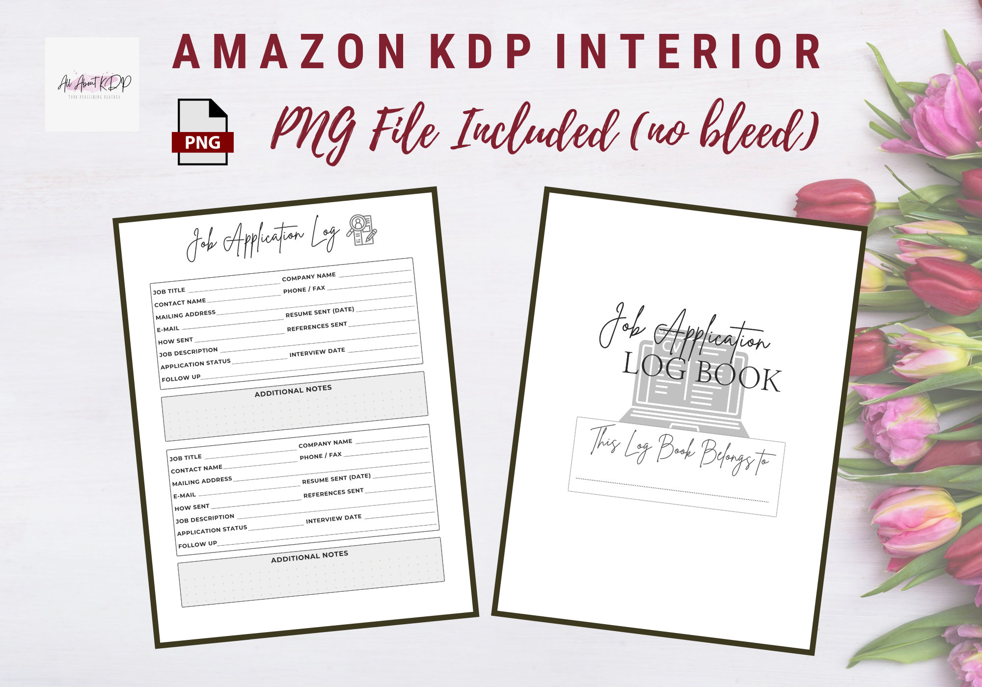 Job Application Log Book KDP Interior 8.5x11 Inches with Bleed ...