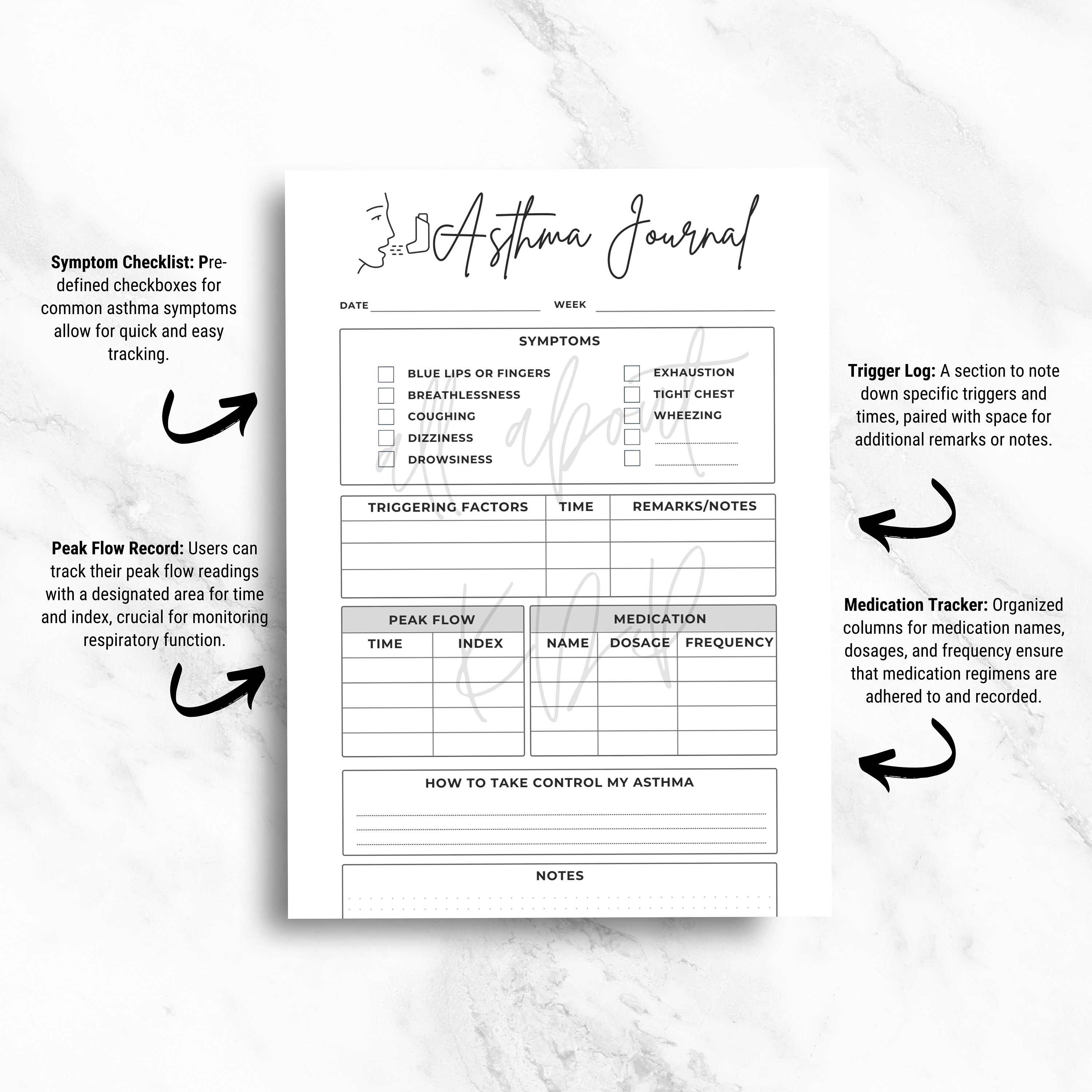 Asthma Journal Editable Canva Template Ideal for KDP & Health Tracking ...