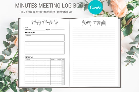 Canva Editable Meeting Minutes Log Book KDP Interior 6x9 - Etsy