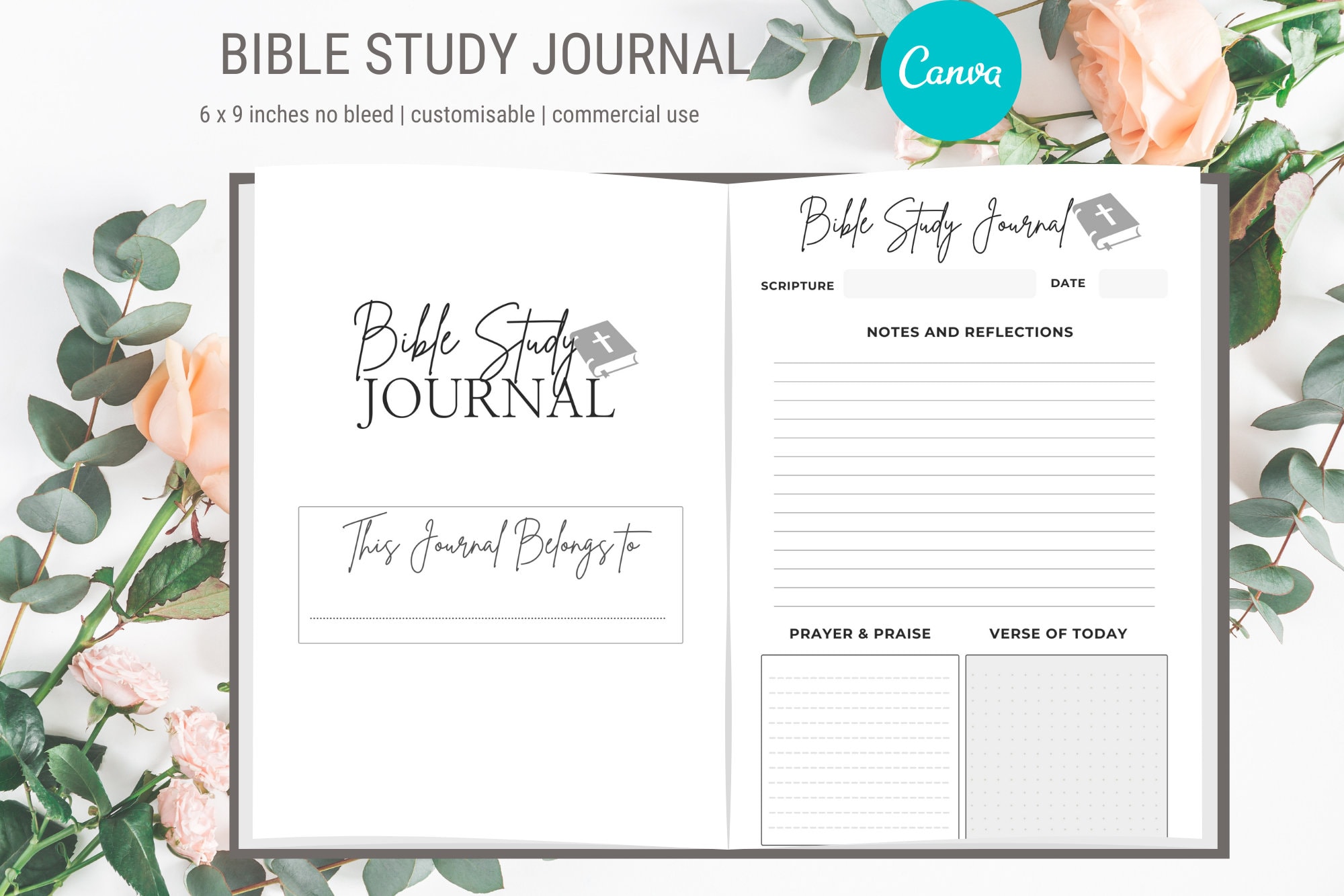 Canva Editable Bible Study Journal KDP Interior 6x9 Inches - Etsy