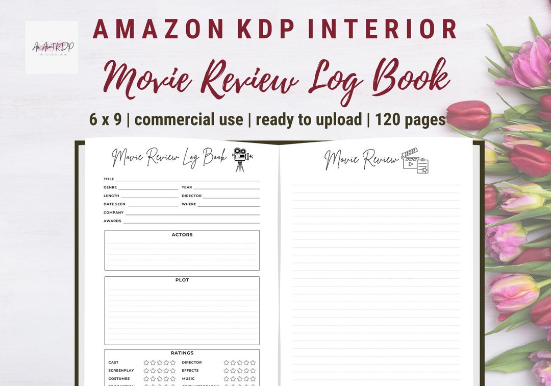 Movie Review Log Book KDP Interior 6x9 Inches with Bleed Commercial Use ...