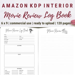 Movie Review Log Book KDP Interior 6x9 Inches with Bleed Commercial Use ...