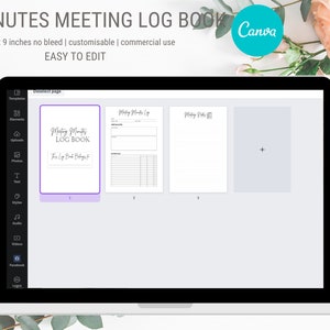 Canva Editable Meeting Minutes Log Book KDP Interior 6x9 Inches no ...