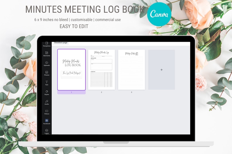 Canva Editable Meeting Minutes Log Book KDP Interior 6x9 Inches no ...
