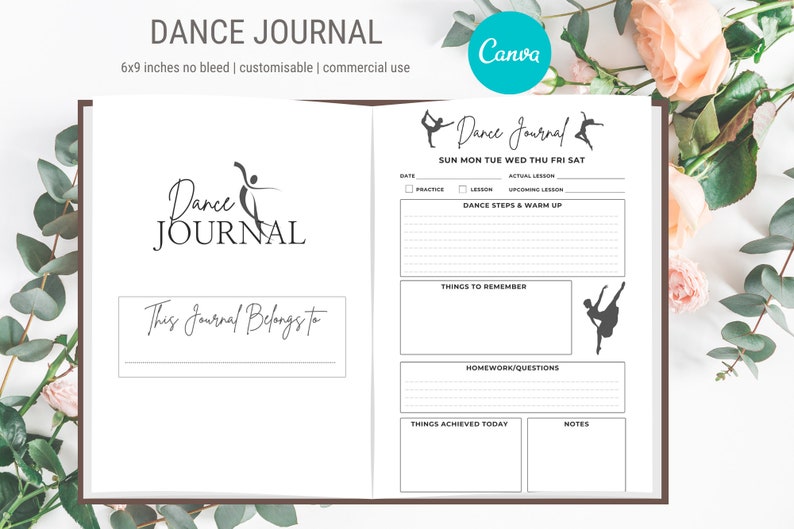 Dance Journal Canva Editable Template 6x9 Inches no Bleed Ready to ...