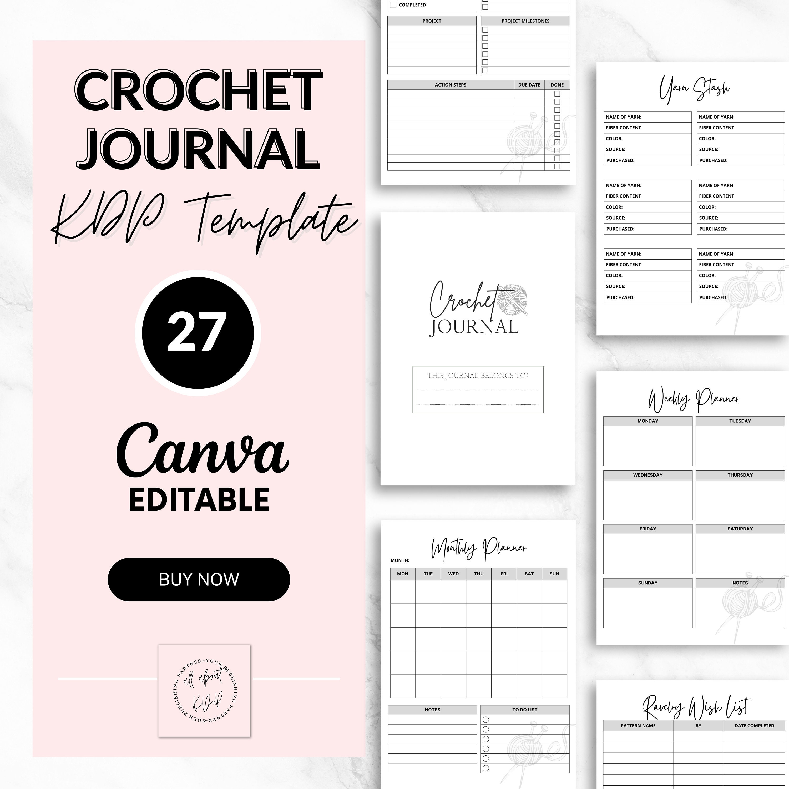 Editable Crochet Journal KDP Template | Canva Design for Crochet ...