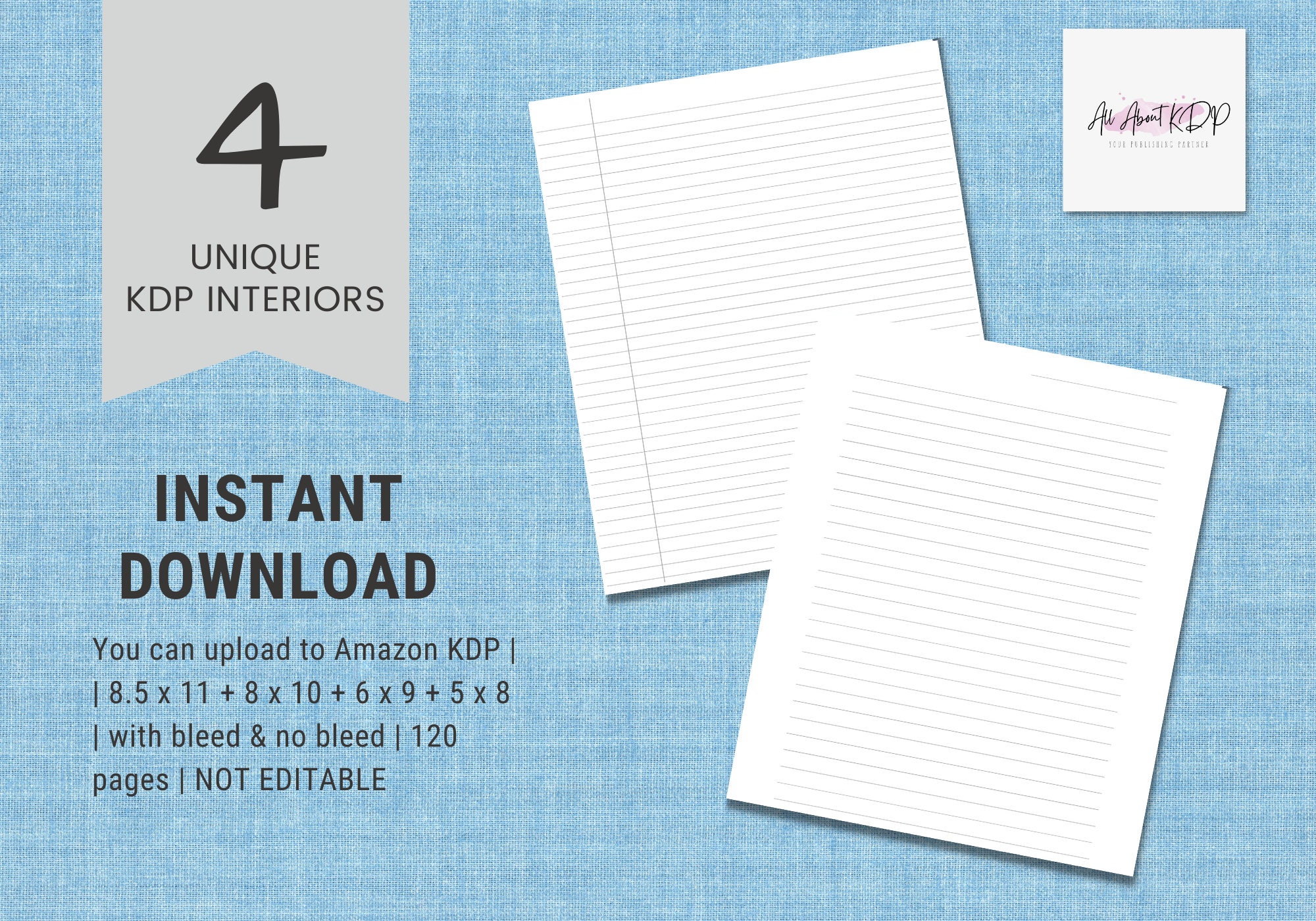 KDP Interiors Bundle | Blank Lined, Dot Grid, Graph Paper, College ...