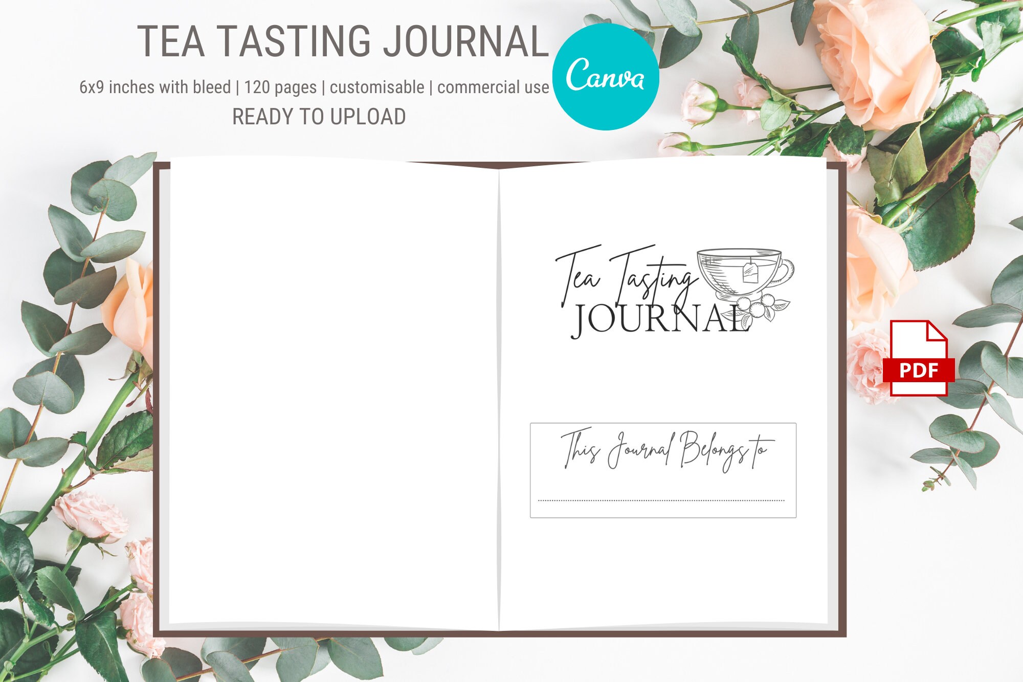 Tea Tasting Journal Canva Editable Template | 6x9 Inches (no Bleed ...