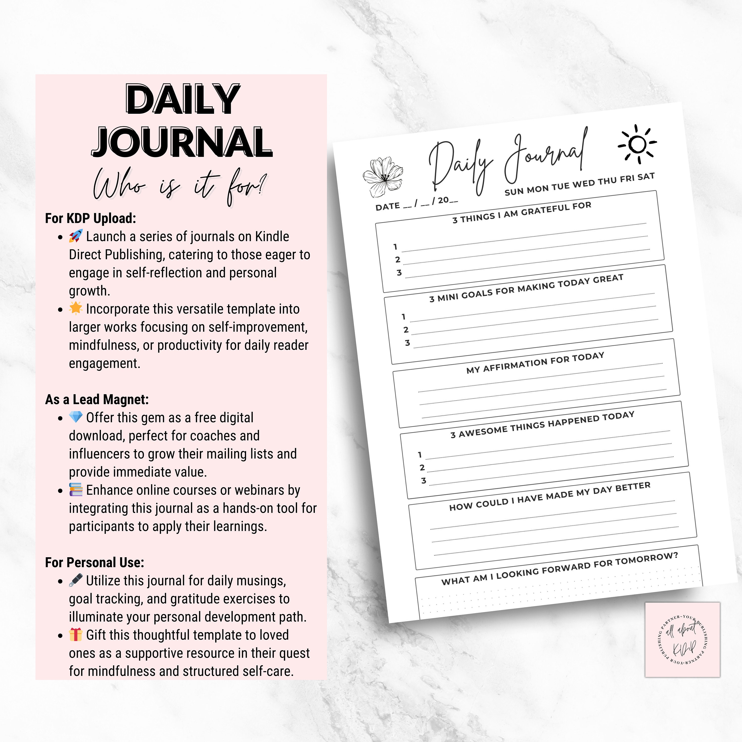 Daily Journal Canva Editable Template 6x9 Inches Format Perfect for KDP ...