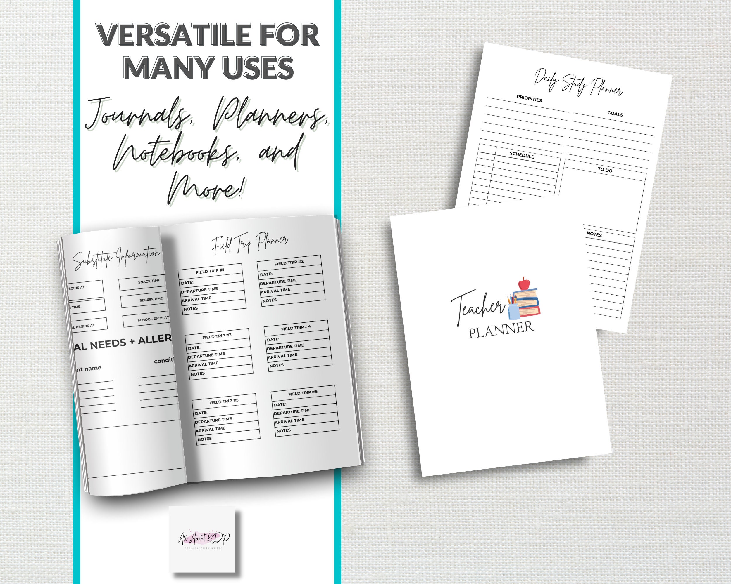 Editable Teacher Planner KDP Template Minimalist 8.5x11 Design, Fully ...