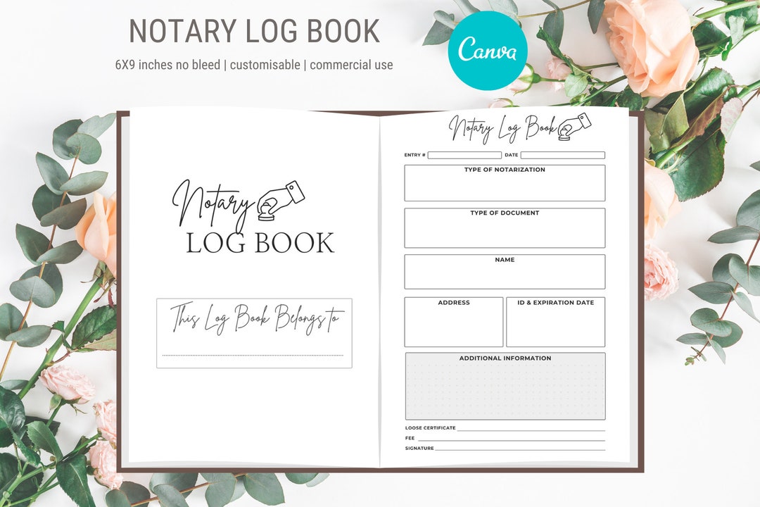 Notary Log Book Template: Editable Canva KDP Interior, 6x9 Inches - Etsy