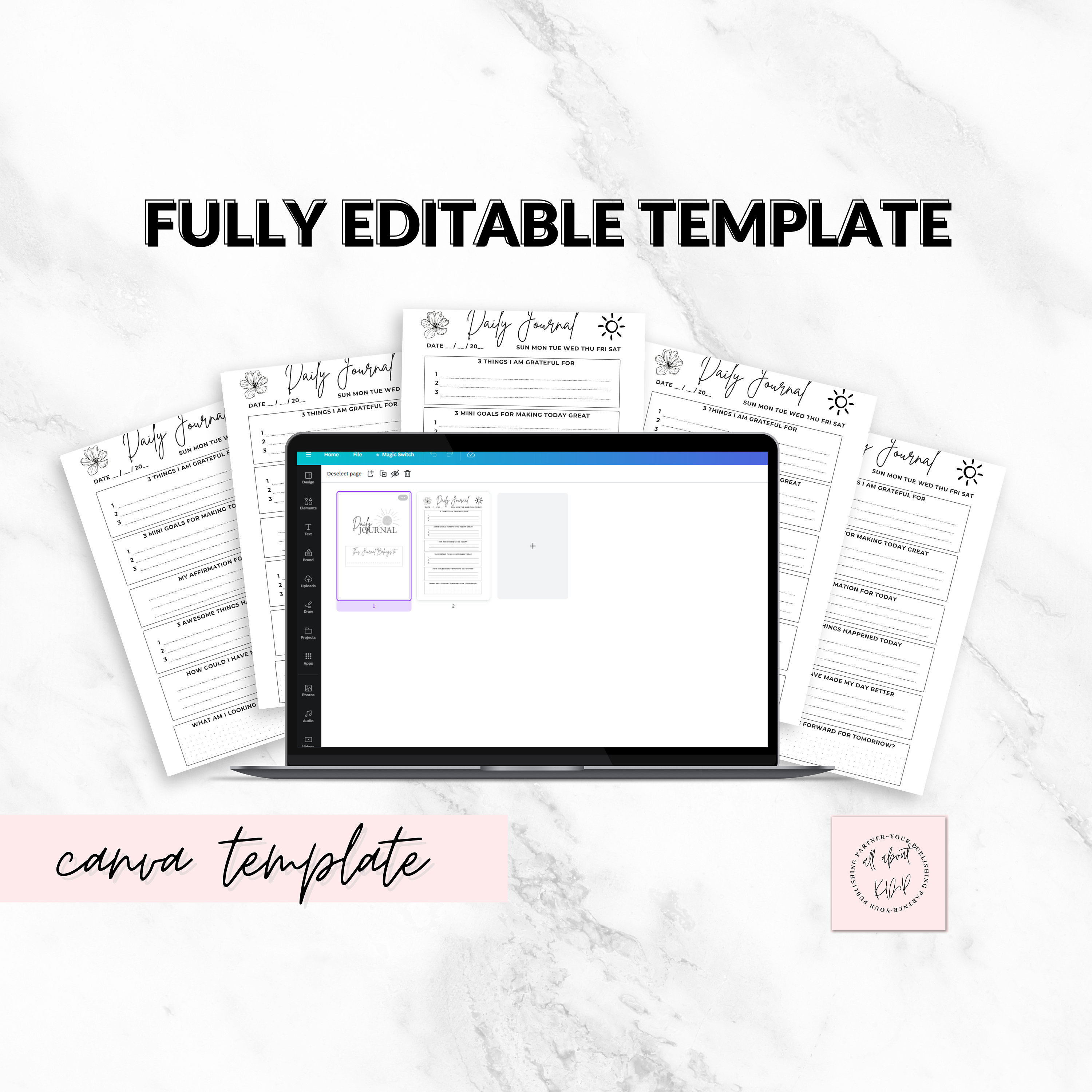 Daily Journal Canva Editable Template 6x9 Inches Format Perfect for KDP ...