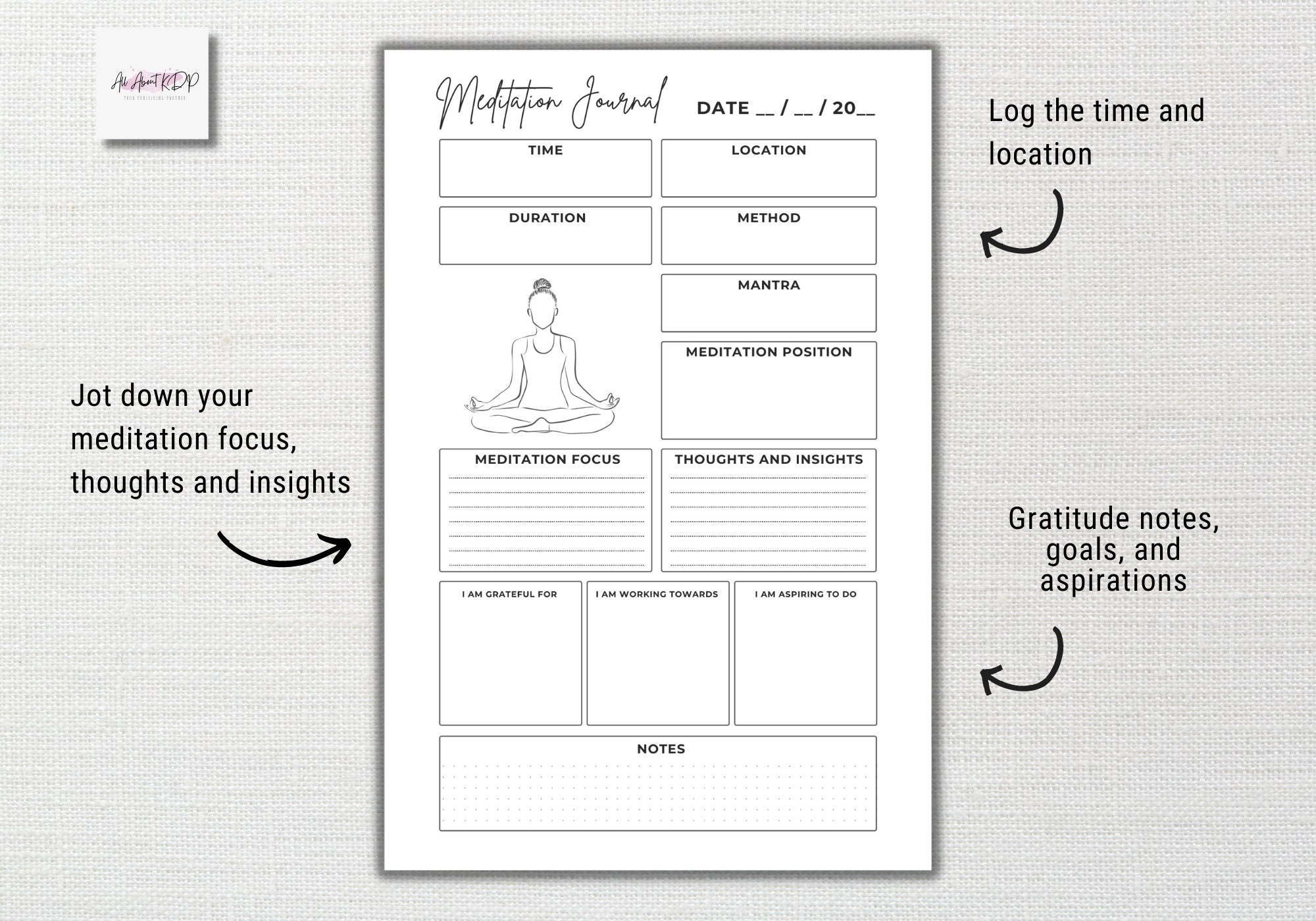 Meditation Journal Canva Editable Template | 6x9 Inches (no Bleed ...
