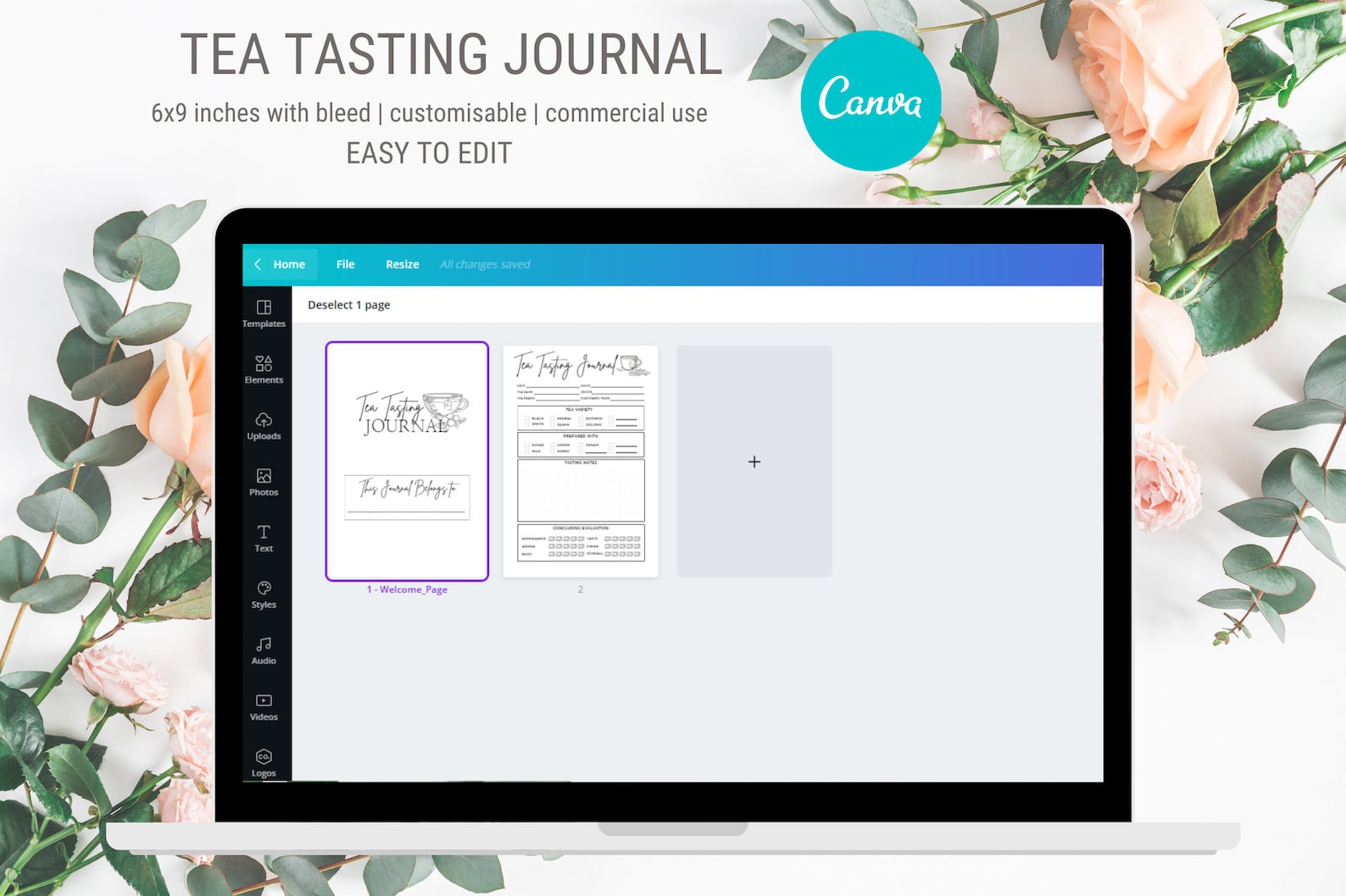 Tea Tasting Journal Canva Editable Template 6x9 Inches no Bleed Ready ...