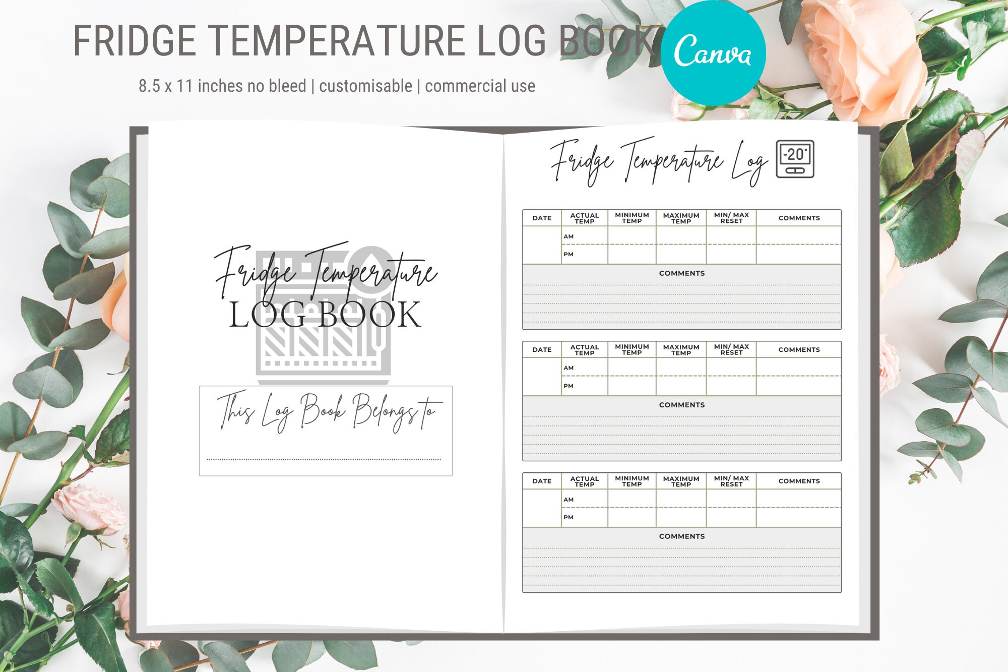 Canva Editable Fridge Temperature Log Book | KDP Interior | 8.5x11 ...