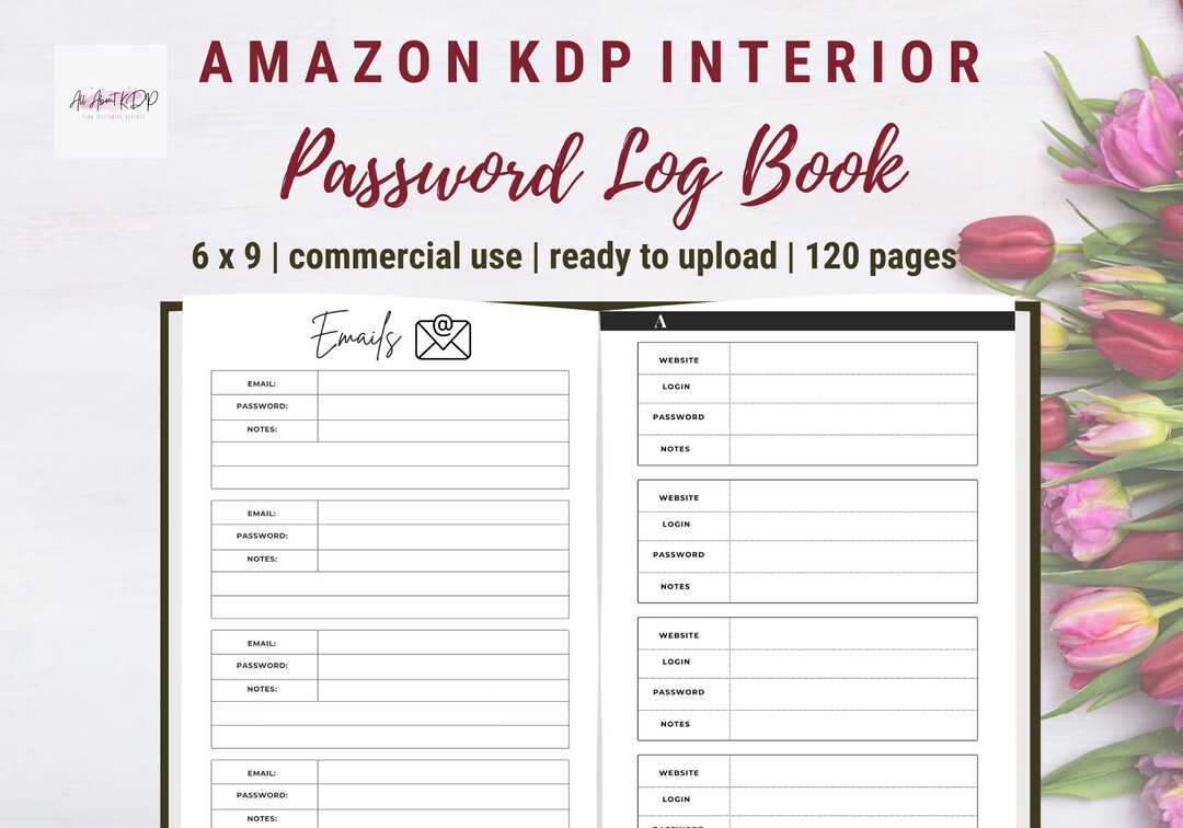 Password Log Book: 6x9 PDF With Alphabetical Tabs - Ready to Upload - Etsy