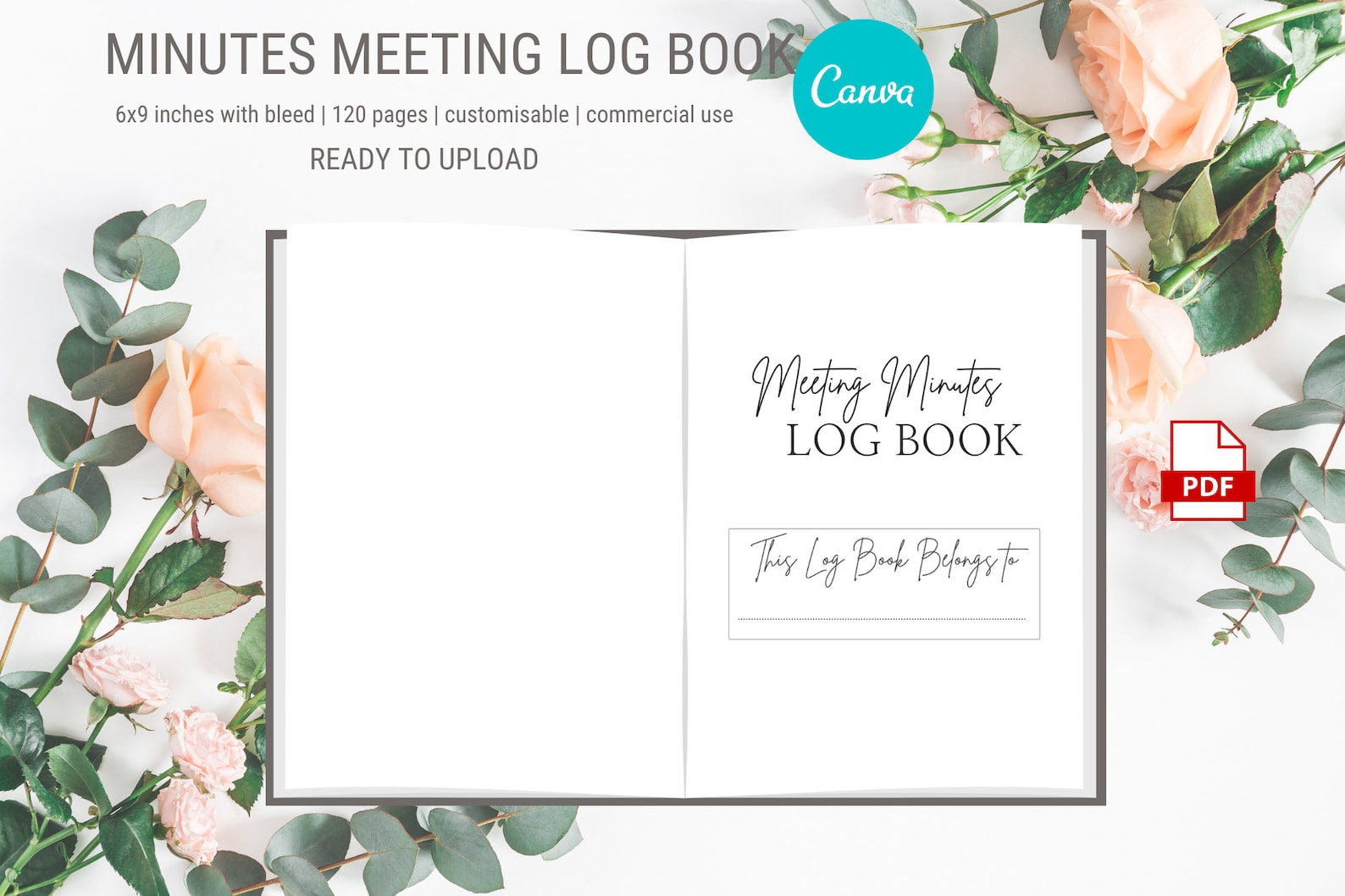 Editable Meeting Minutes Log Book (canva Template, 6x9 PDF) - Etsy