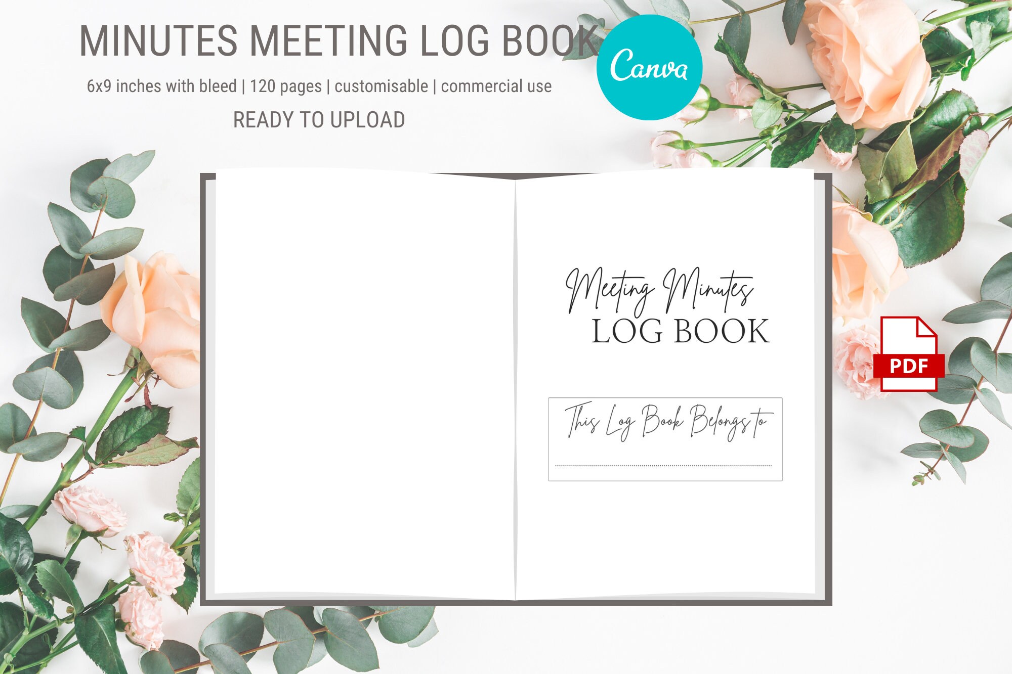 Canva Editable Meeting Minutes Log Book KDP Interior 6x9 Inches no ...