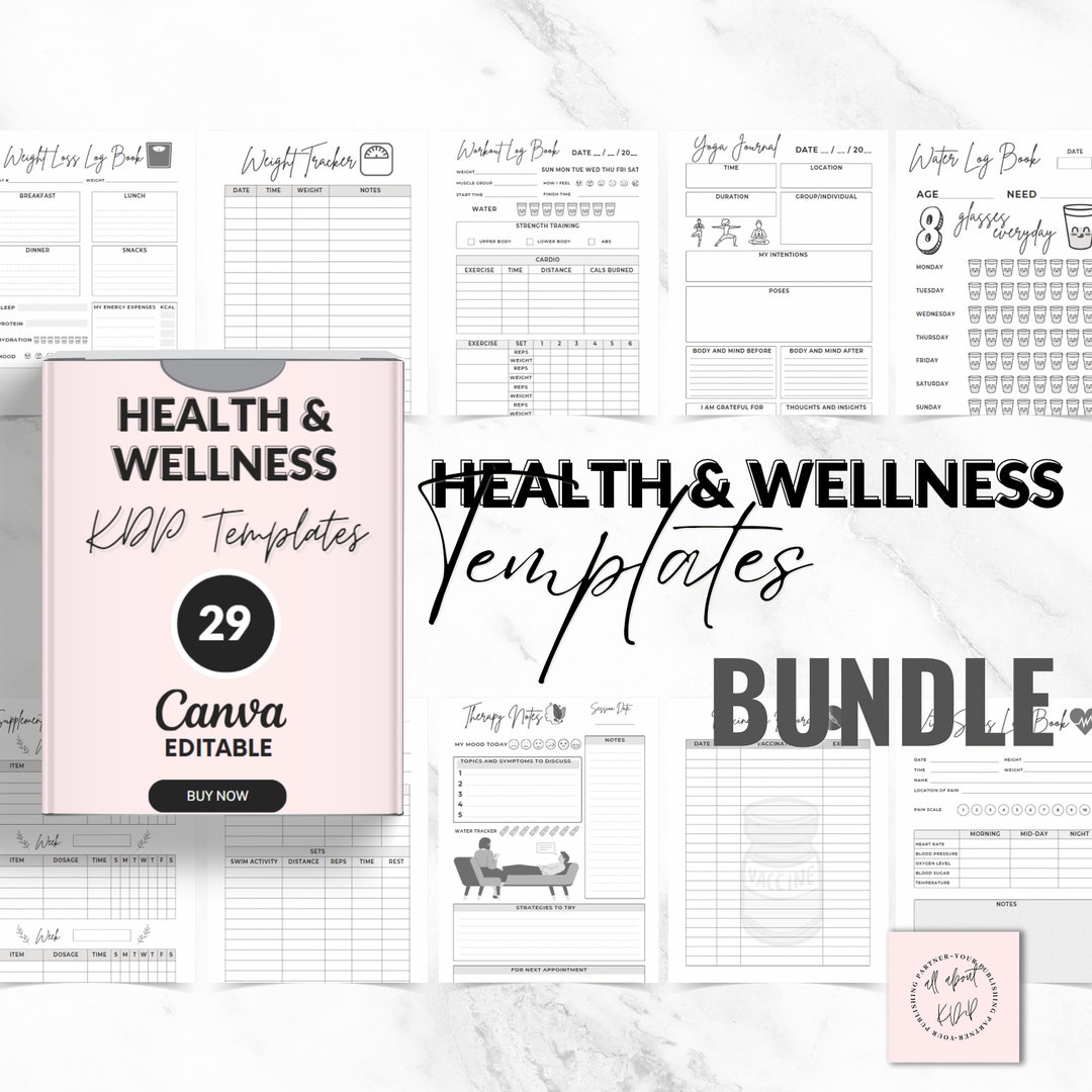 Editable Health & Wellness Journal Bundle 29 Canva Editable Templates ...