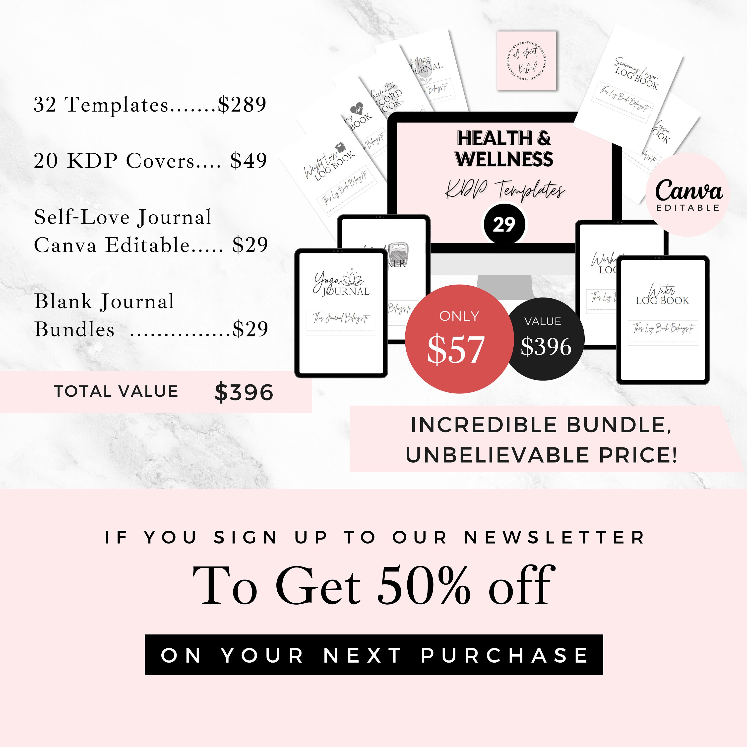 Editable Health & Wellness Journal Bundle 29 Canva Editable Templates ...