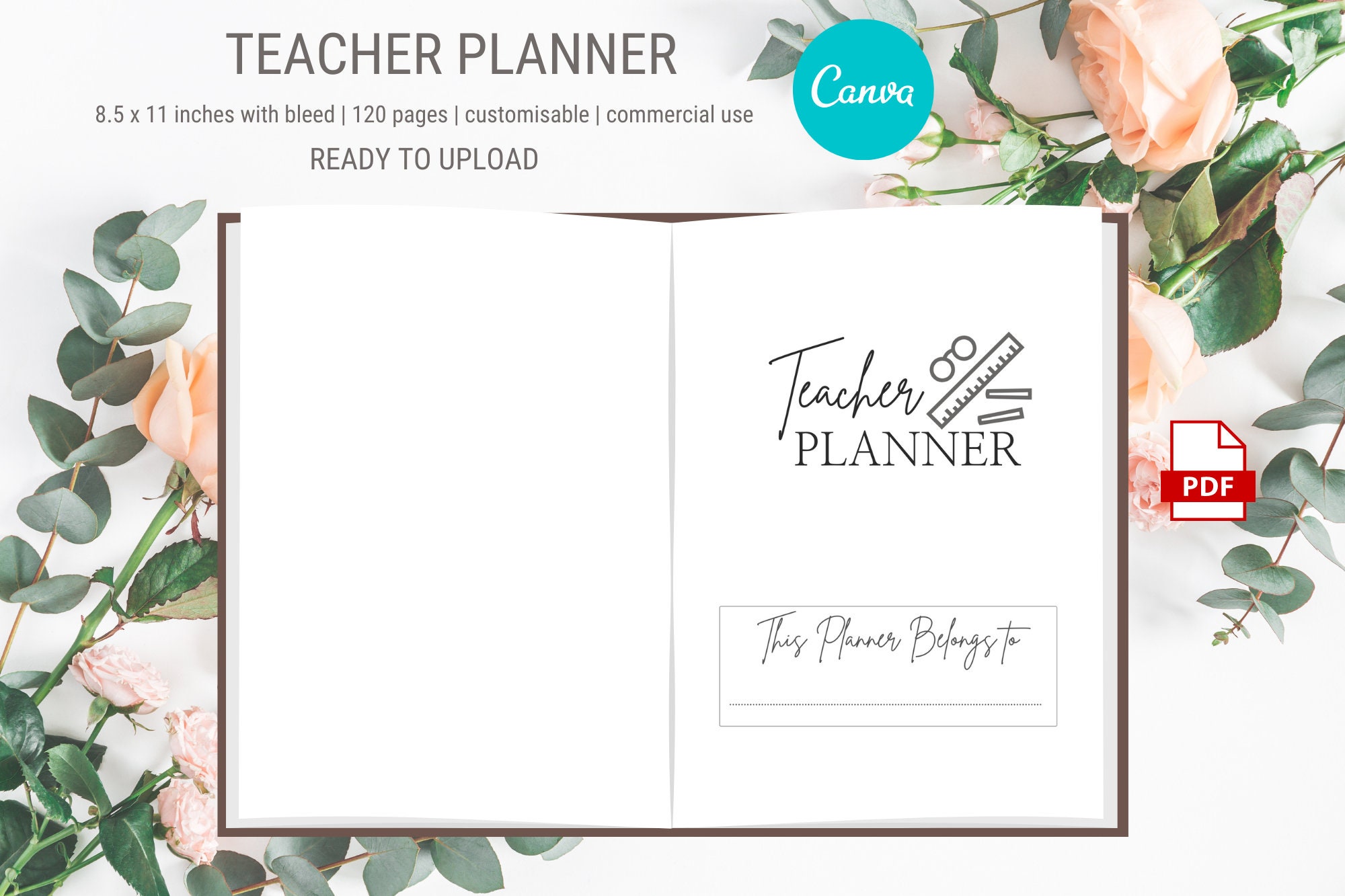Teacher Planner Canva Editable Template 8.5x11 Inches no Bleed Ready to ...